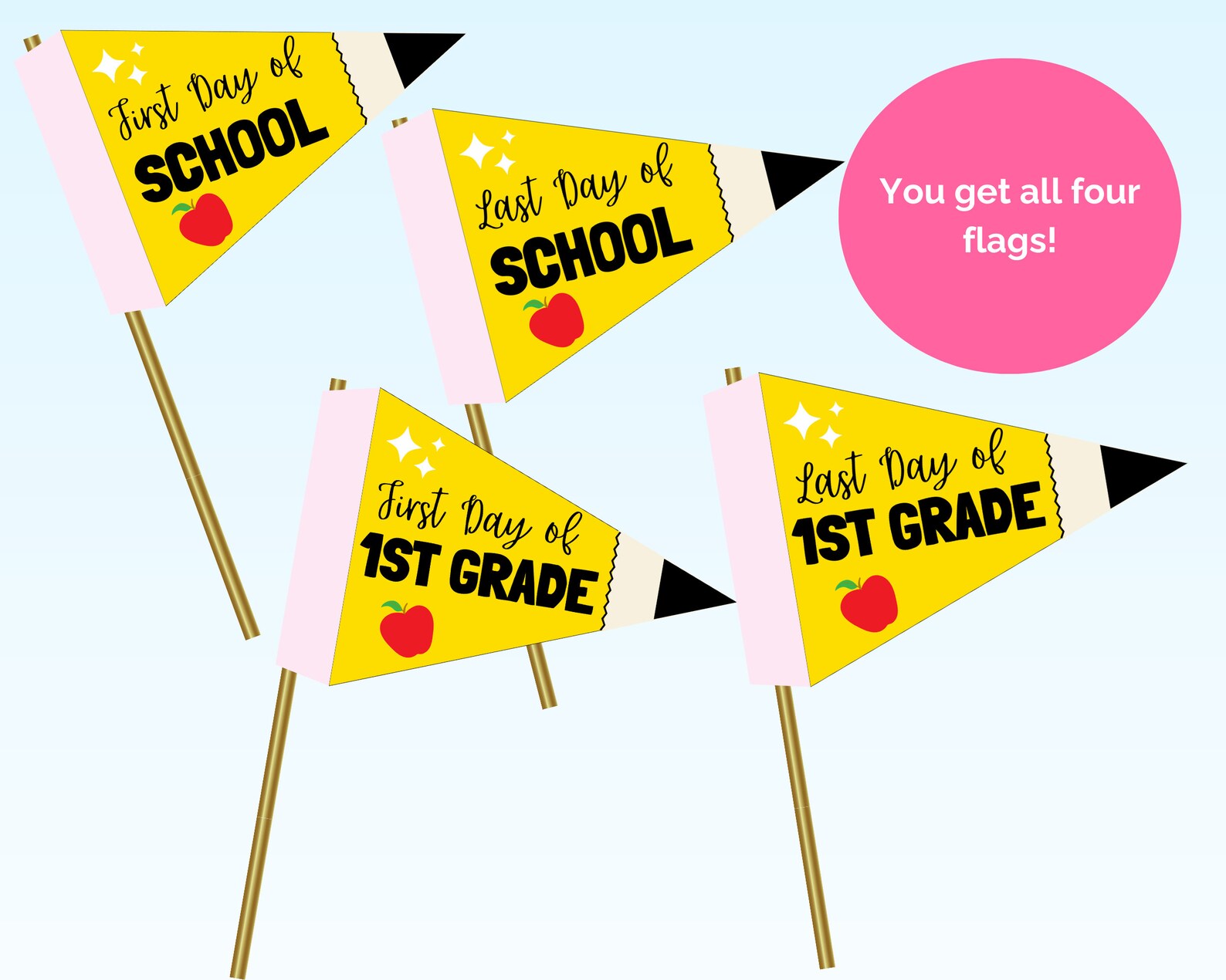 First Day of 1st Grade Pennant Flags, Printable Back to School Flags ...