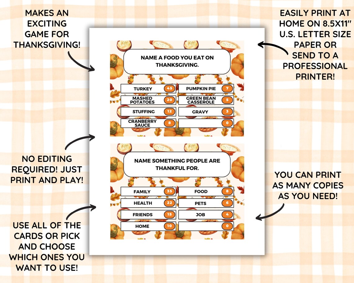 Thanksgiving Friendly Feud Game, Family Friendly Feud, Thanksgiving ...