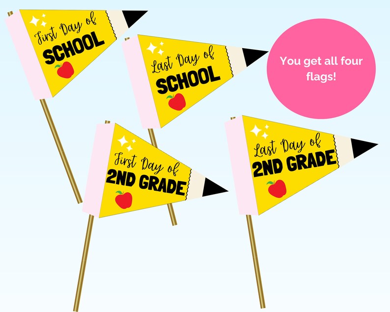First Day of 2nd Grade Pennant Flags, Printable Back to School Flags ...