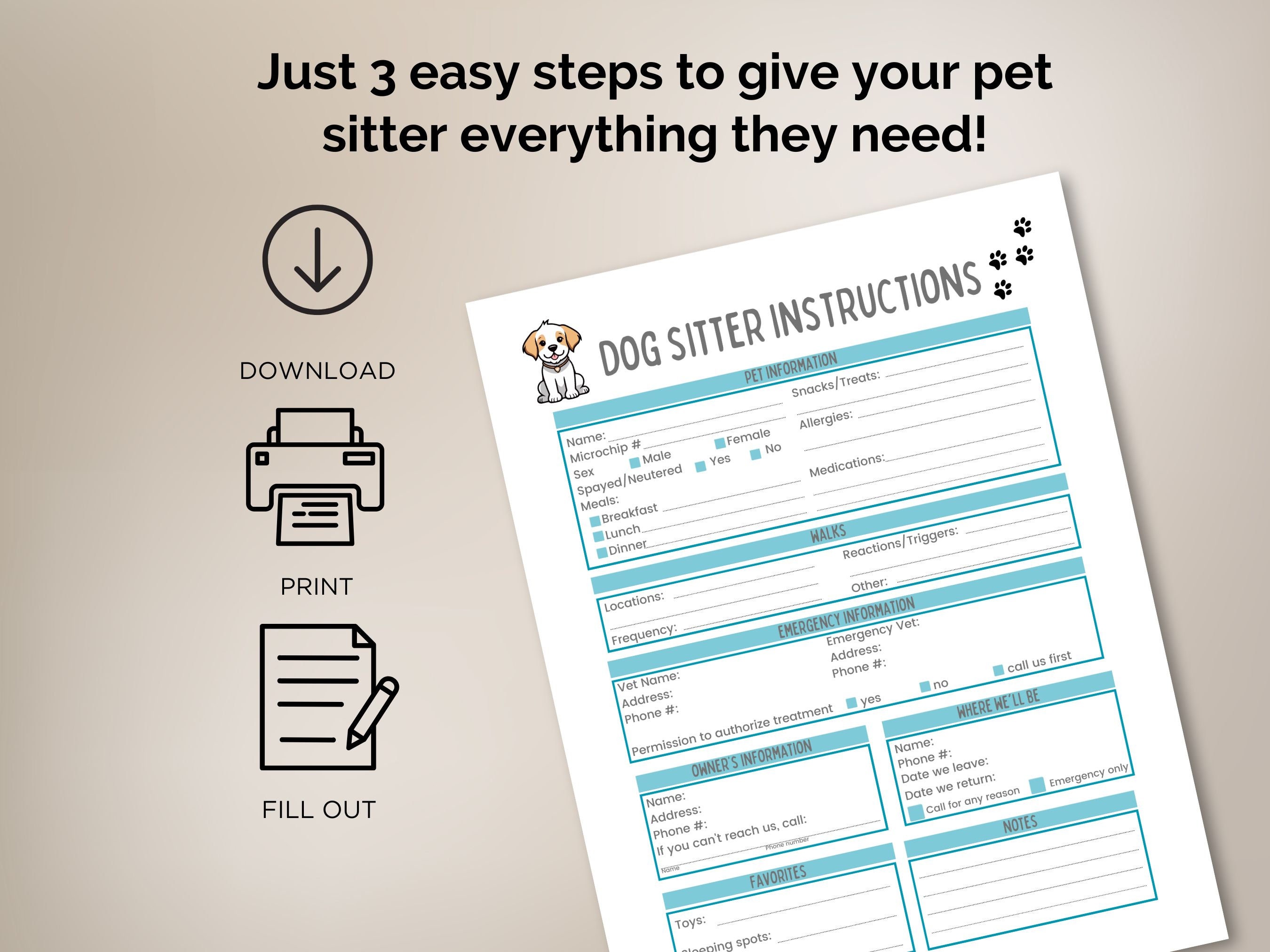 Pet Sitter Instructions, Dog Sitter, Cat Sitter, Pet Sitter Notes, Pet ...