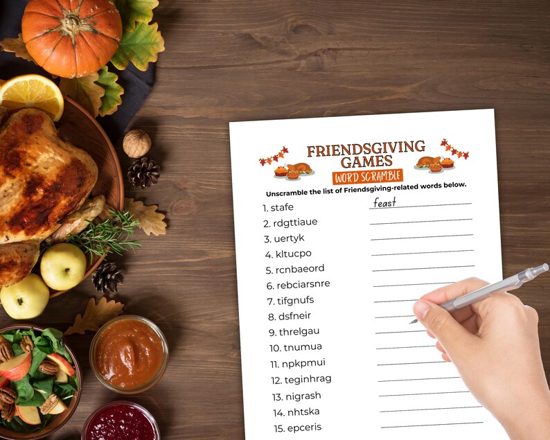 Friendsgiving Word Scramble, Friendsgiving Game, Word Scramble Game ...