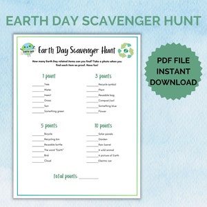 Earth Day Scavenger Hunt Printable, Earth Day Scavenger Hunt Worksheet ...
