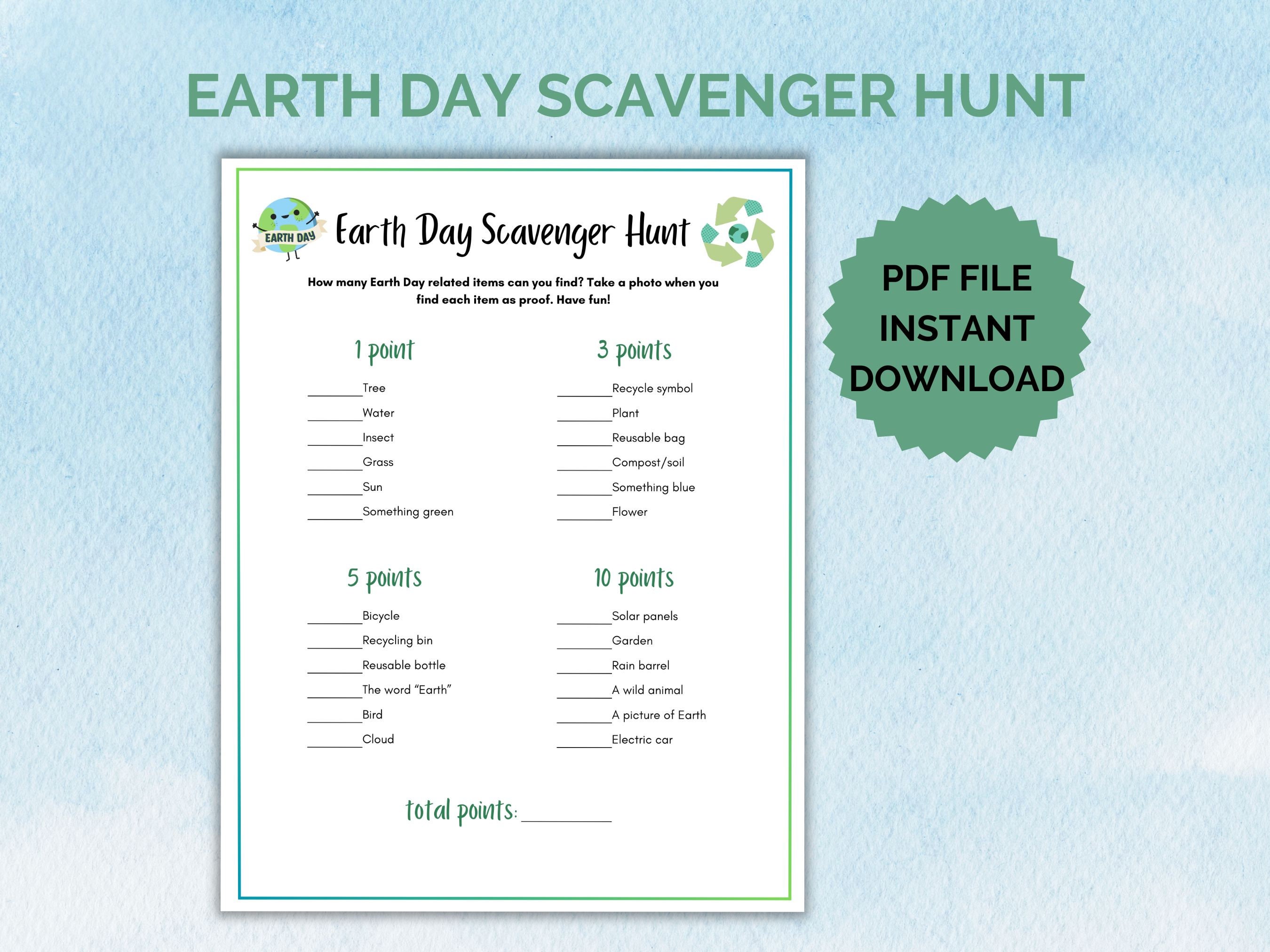 Earth Day Scavenger Hunt Printable, Earth Day Scavenger Hunt Worksheet ...
