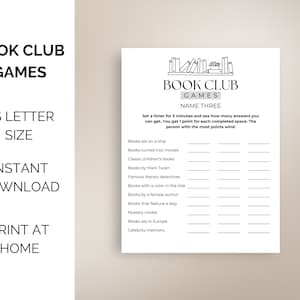 Book Club Games, Book Club Icebreakers, Book Club Activities, Printable ...