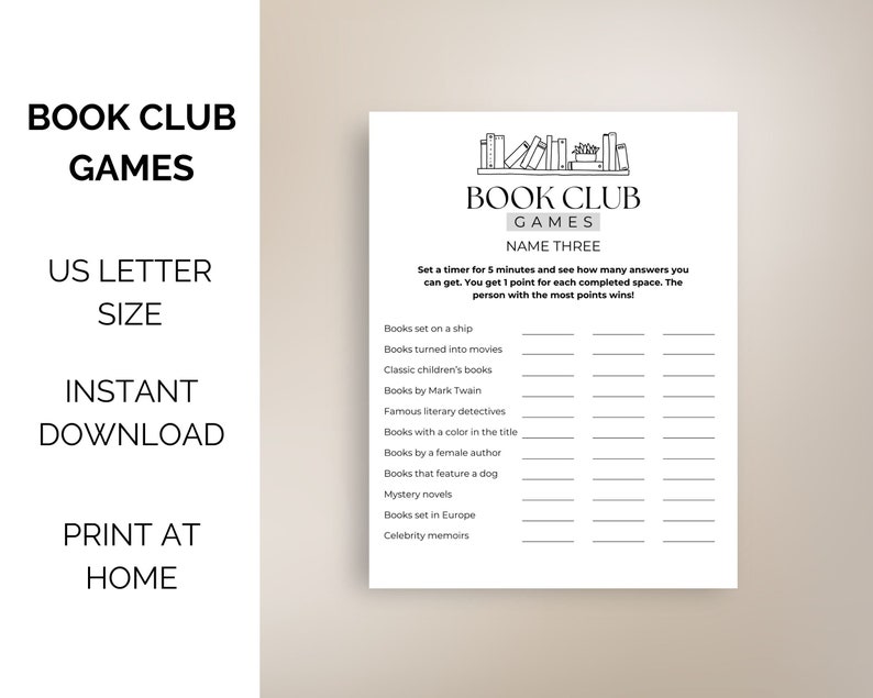 Book Club Games, Book Club Icebreakers, Book Club Activities, Printable ...