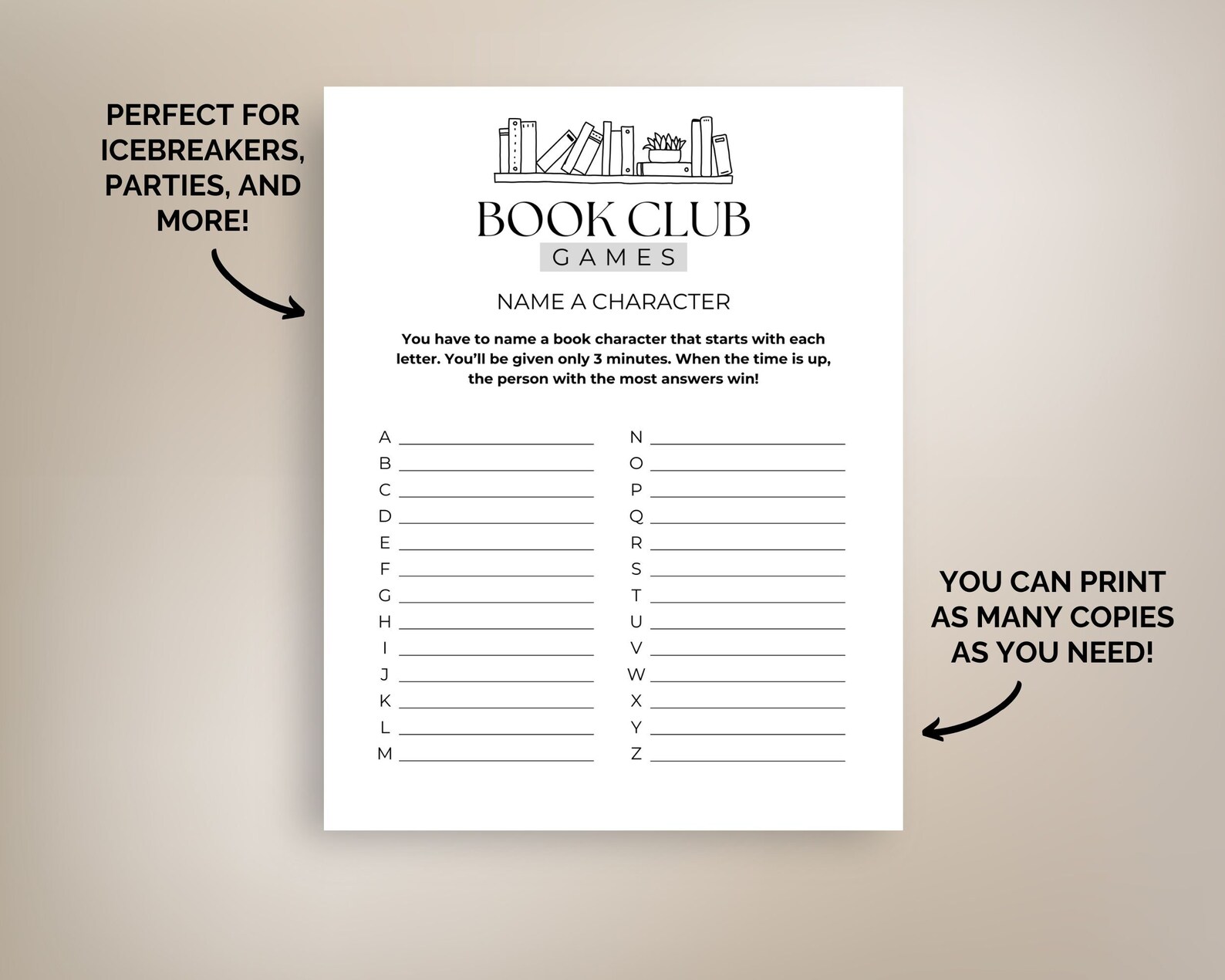Book Club Name a Character Game, Book Club Icebreaker Game, Book Club ...