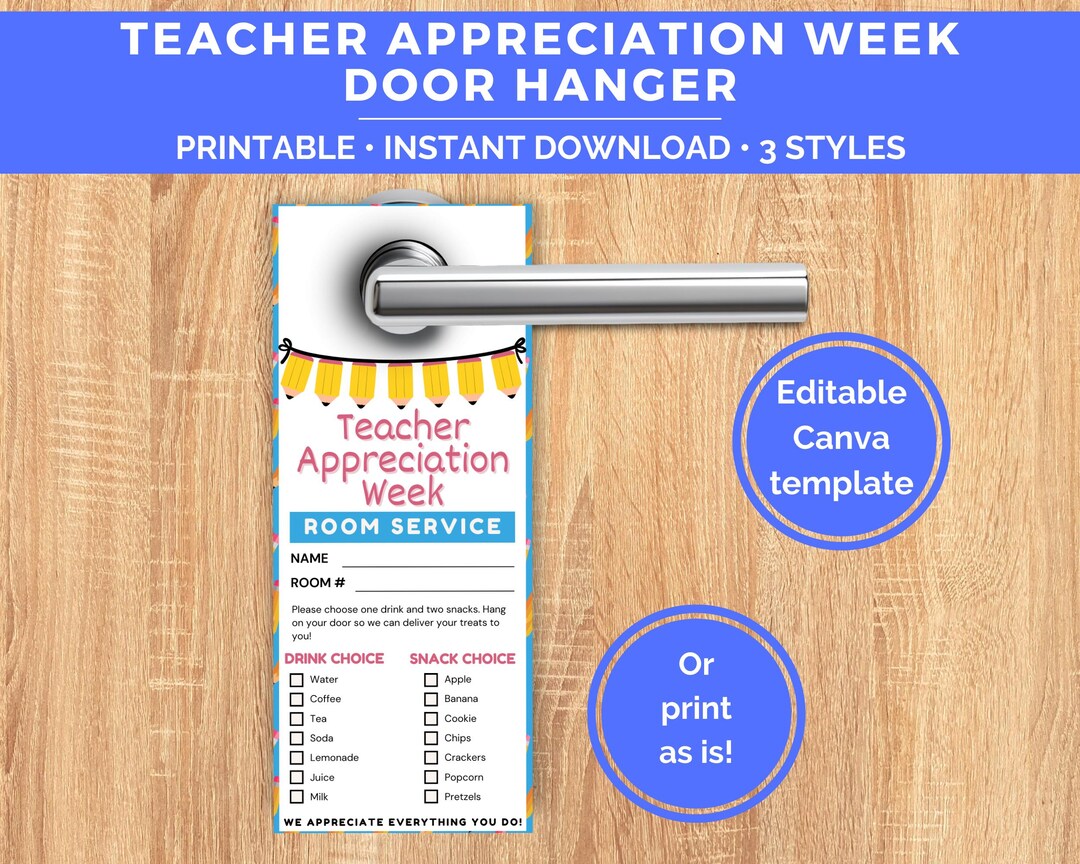 Teacher Appreciation Week Door Hanger, Room Service Door Hanger ...