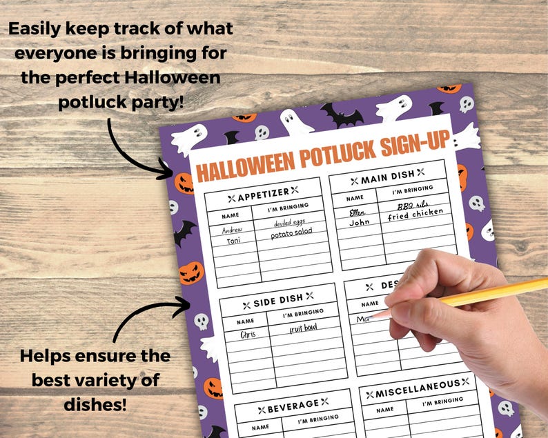Halloween Potluck Sign up Sheet, Halloween Party, Printable Potluck ...