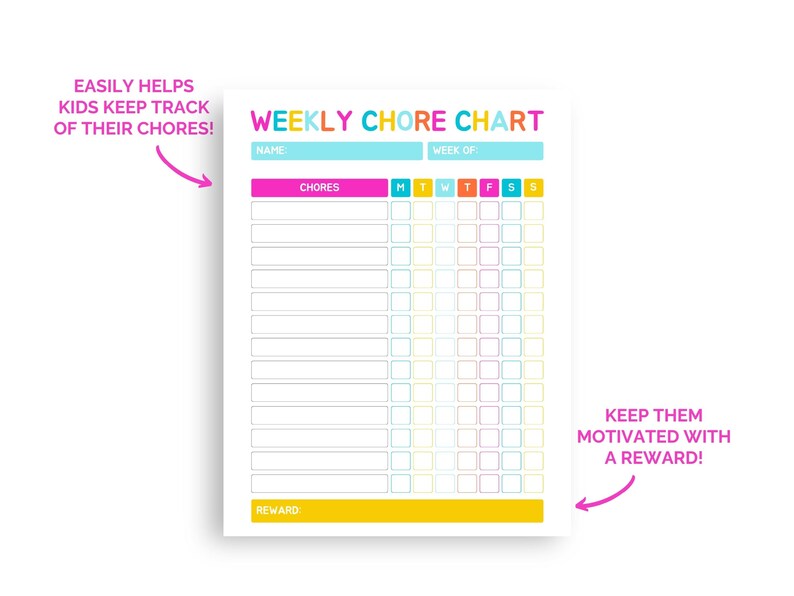 Kids Weekly Chore Chart, Kids Chore Chart, Printable Chore Chart, Kid ...