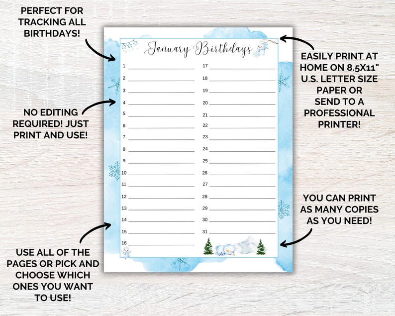 Printable Birthday Tracker, Birthday List Organizer, Birthday Reminder ...