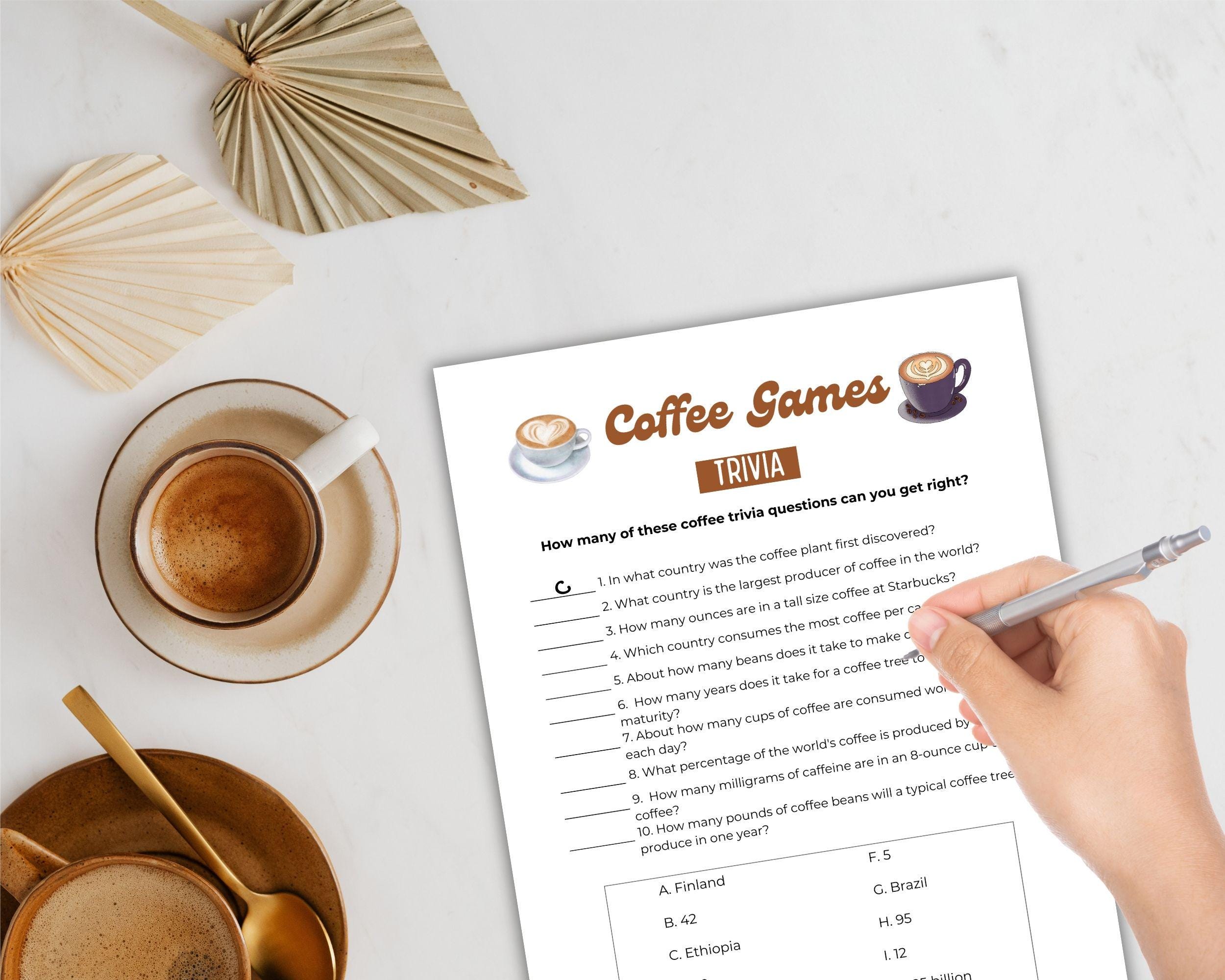 Coffee Trivia Game, Printable Coffee Trivia, Espresso Trivia, Coffee ...