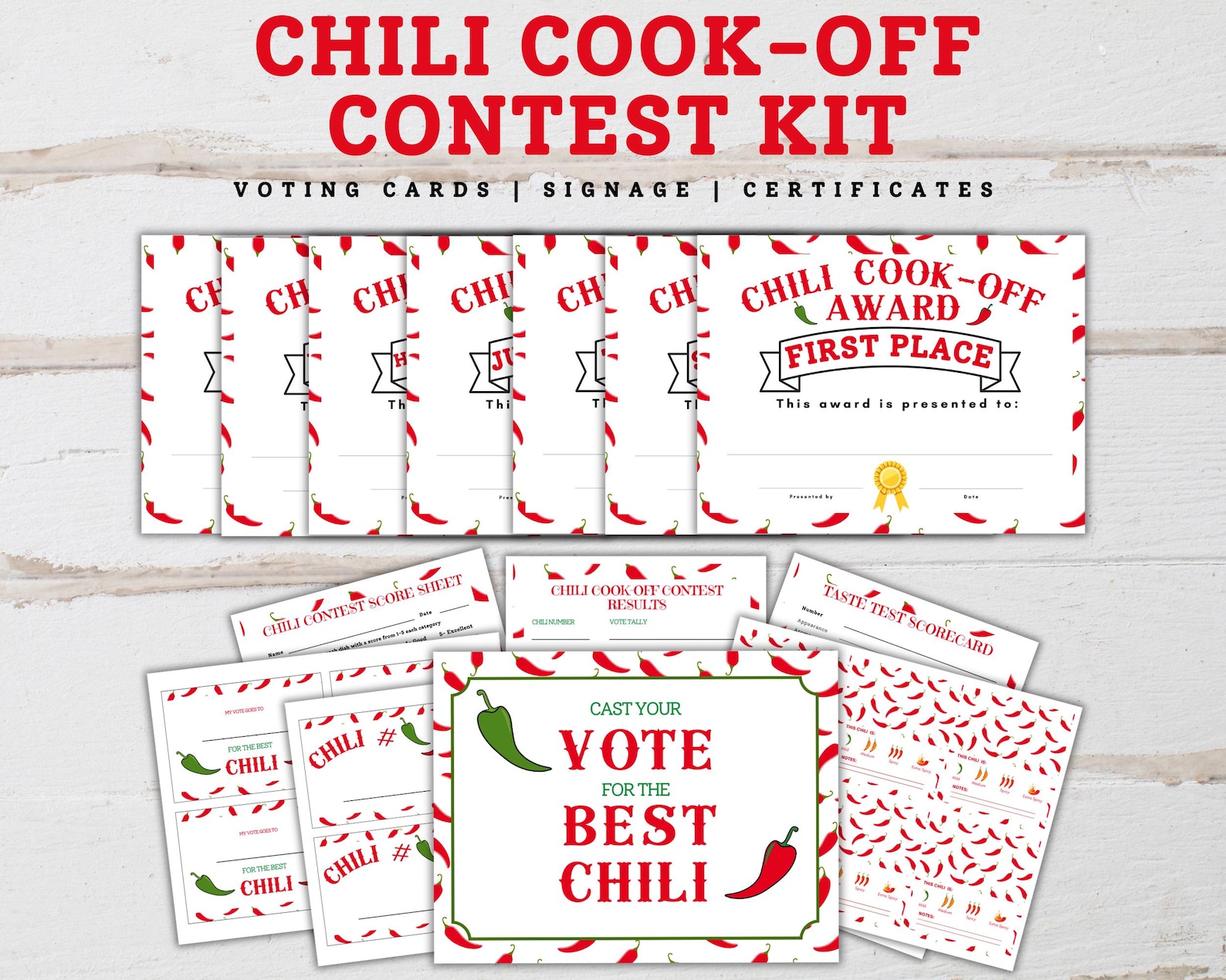 Chili Cook-off Contest Kit, Chili Cook off Award Certificates, Chili ...