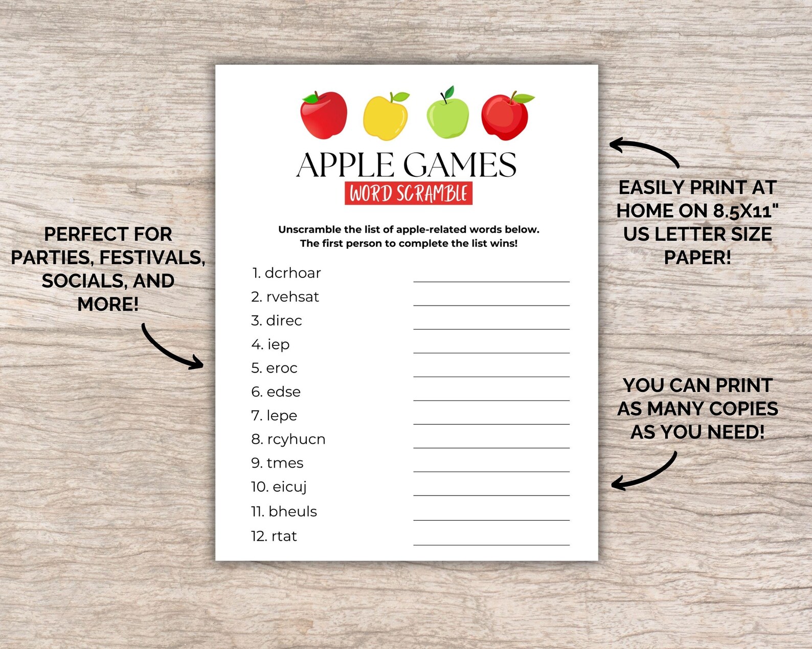 Apple Word Scramble, Apple Word Scramble Game, Apple Party Game, Fall ...