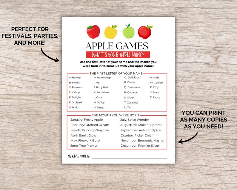 What's Your Apple Name, Apple Name Game, Apple Name Activity, Apple ...