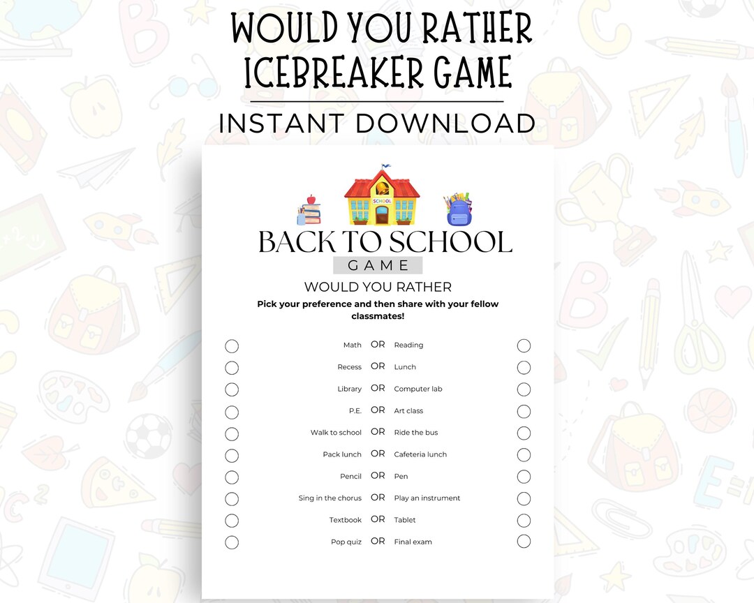 Back to School Would You Rather Game, Back to School This or That Game ...