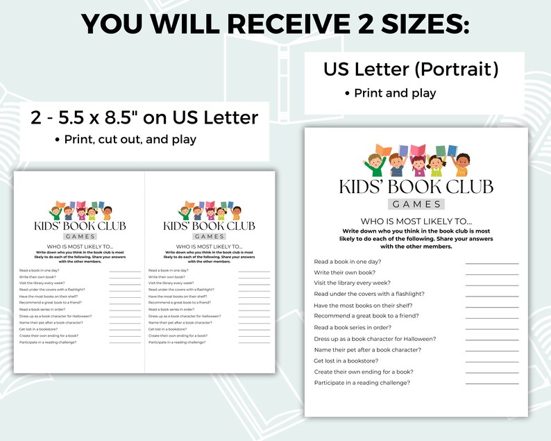 Kids Book Club Who is Most Likely Game, Kids Book Club Icebreaker Game ...