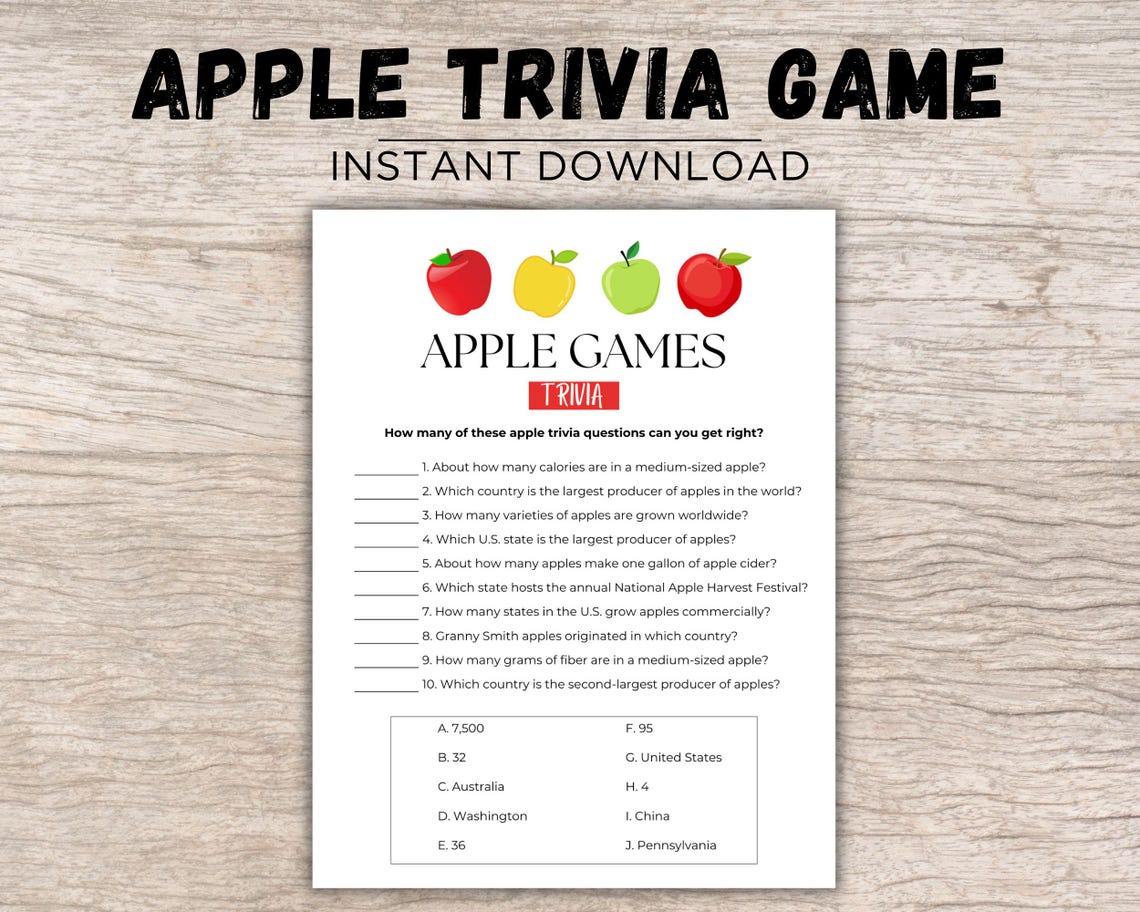 Apple Trivia, Apple Trivia Game, Fall Trivia, Printable Apple Trivia ...