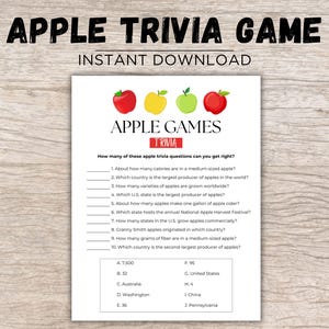 Apple Trivia, Apple Trivia Game, Fall Trivia, Printable Apple Trivia ...