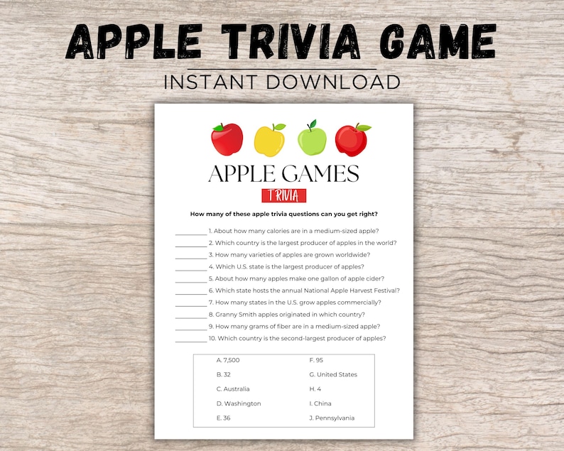 Apple Trivia, Apple Trivia Game, Fall Trivia, Printable Apple Trivia ...