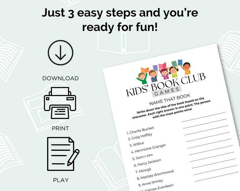 Kids Book Club Name That Book Game, Kids Book Club Icebreaker Game ...