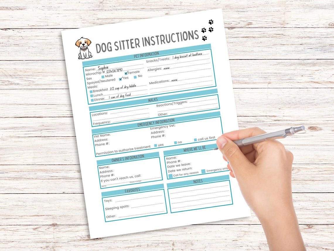 Pet Sitter Instructions, Dog Sitter, Cat Sitter, Pet Sitter Notes, Pet ...