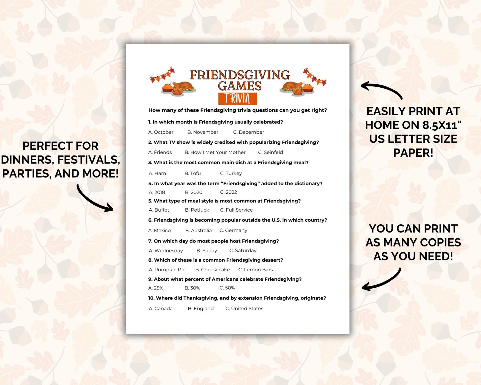 Friendsgiving Trivia, Friendsgiving Trivia Game, Friendsgiving ...