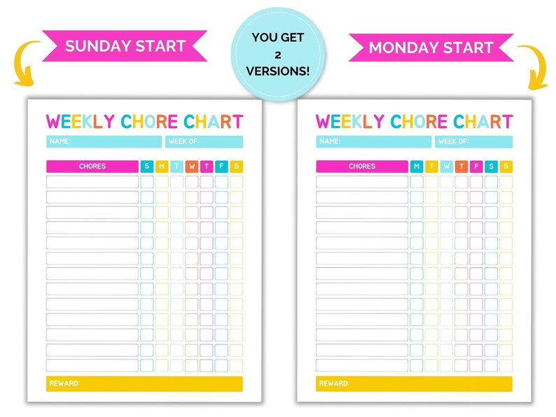 Kids Weekly Chore Chart, Kids Chore Chart, Printable Chore Chart, Kid ...