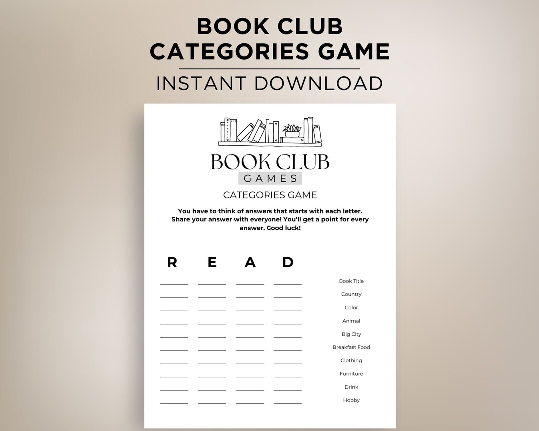 Book Club Categories Game, Book Club Icebreaker Game, Book Club Games ...