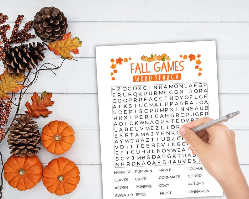 Fall Word Search, Fall Word Search Puzzle, Word Find, Autumn Word ...
