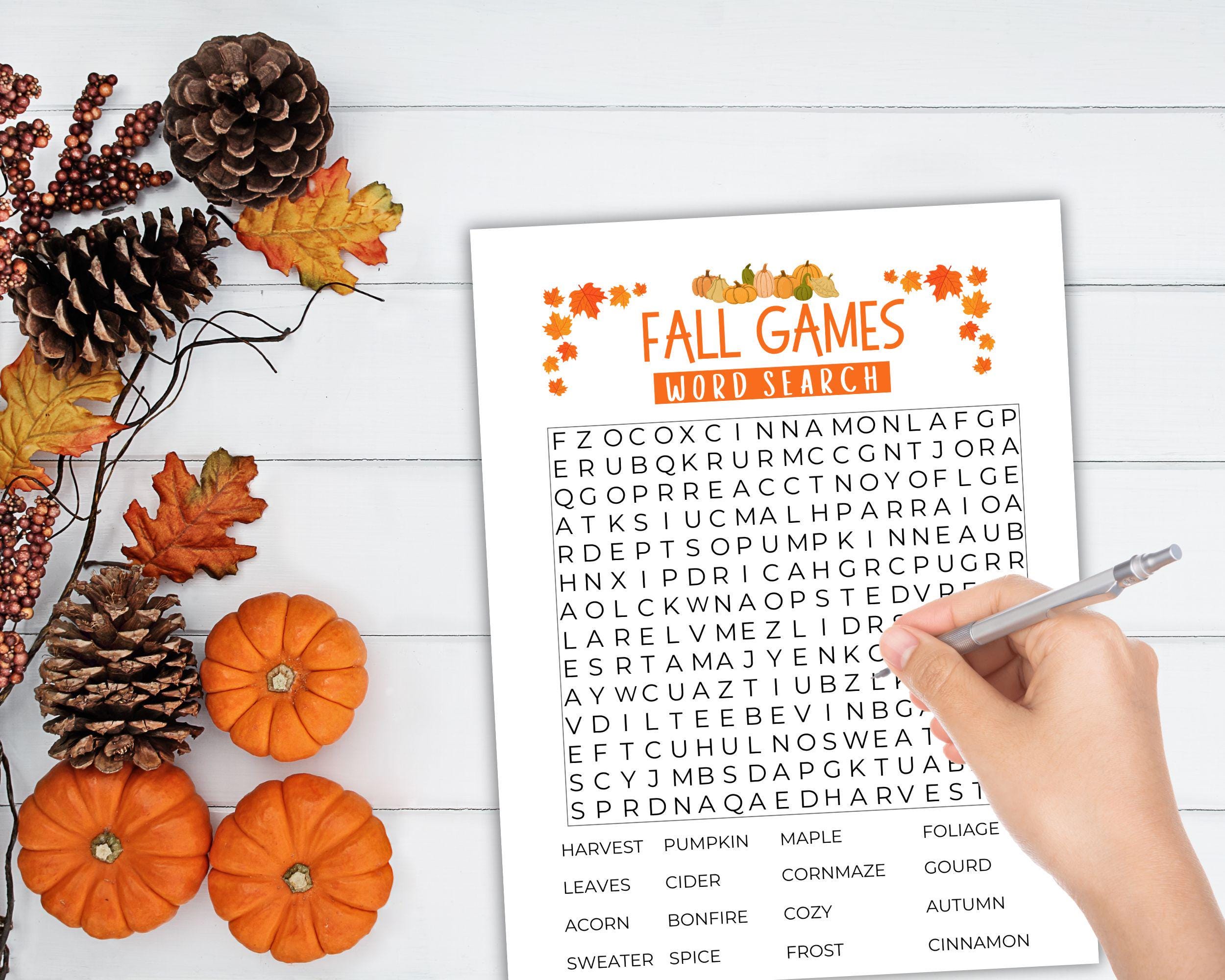 Fall Word Search, Fall Word Search Puzzle, Word Find, Autumn Word ...