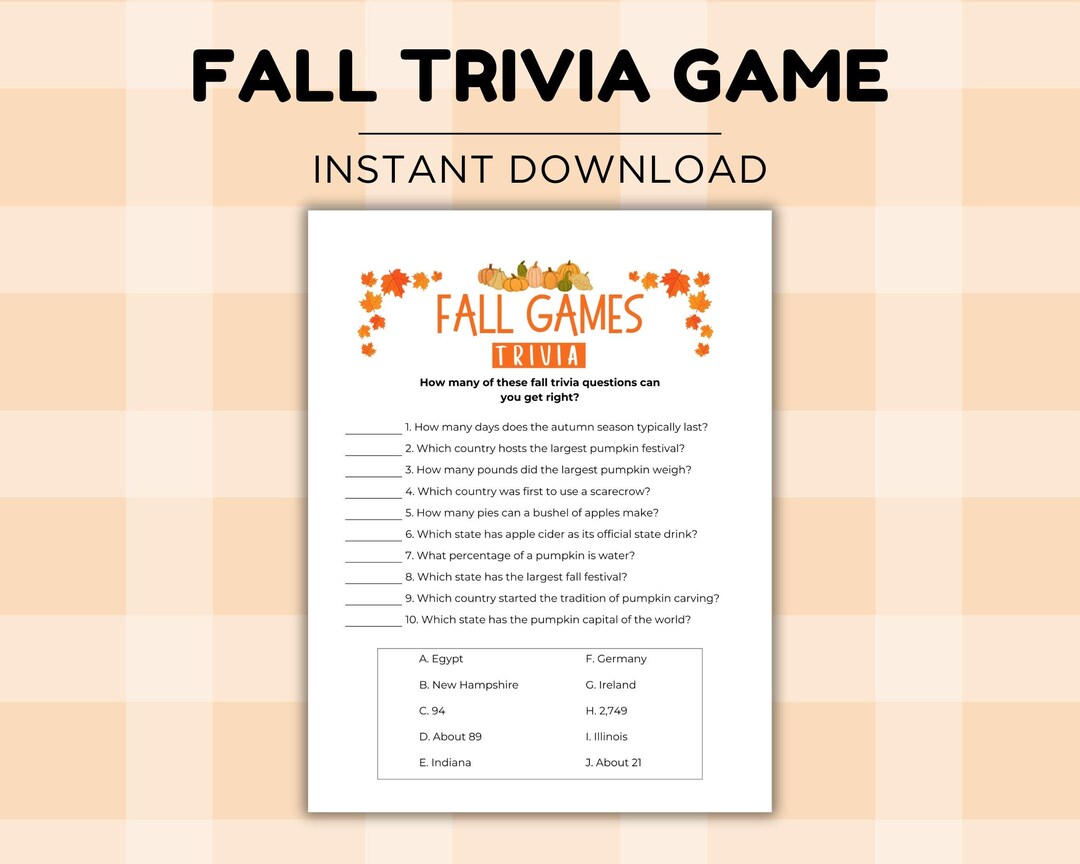 Fall Trivia Game, Fall Trivia Quiz, Fall Printable Trivia, Autumn ...