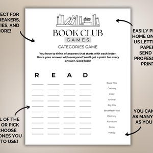 Book Club Games, Book Club Icebreakers, Book Club Activities, Printable ...