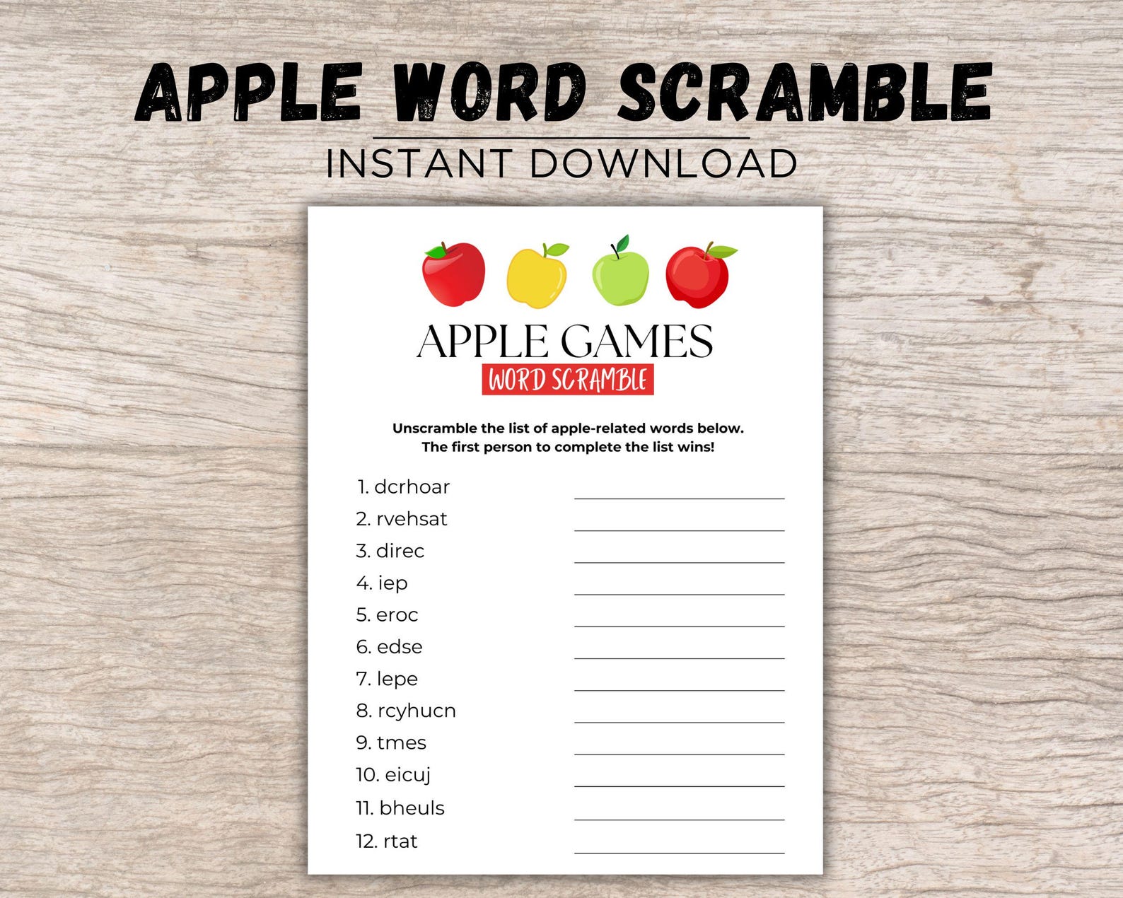 Apple Word Scramble, Apple Word Scramble Game, Apple Party Game, Fall ...