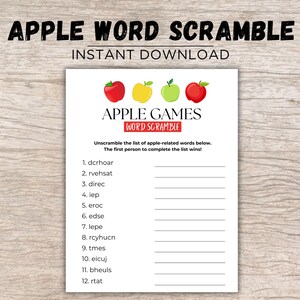 Apple Word Scramble, Apple Word Scramble Game, Apple Party Game, Fall ...