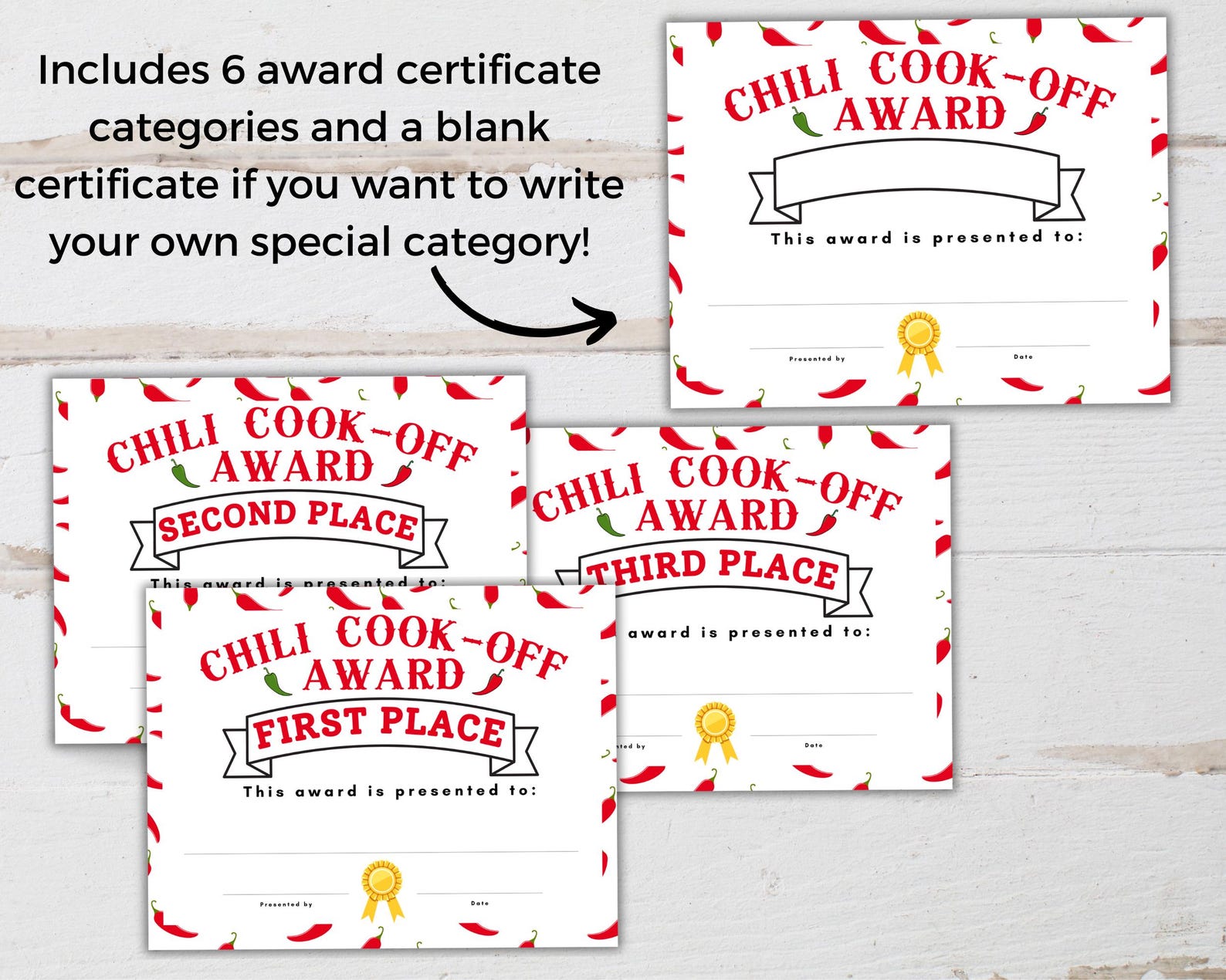 Chili Cook-off Contest Kit, Chili Cook off Award Certificates, Chili ...