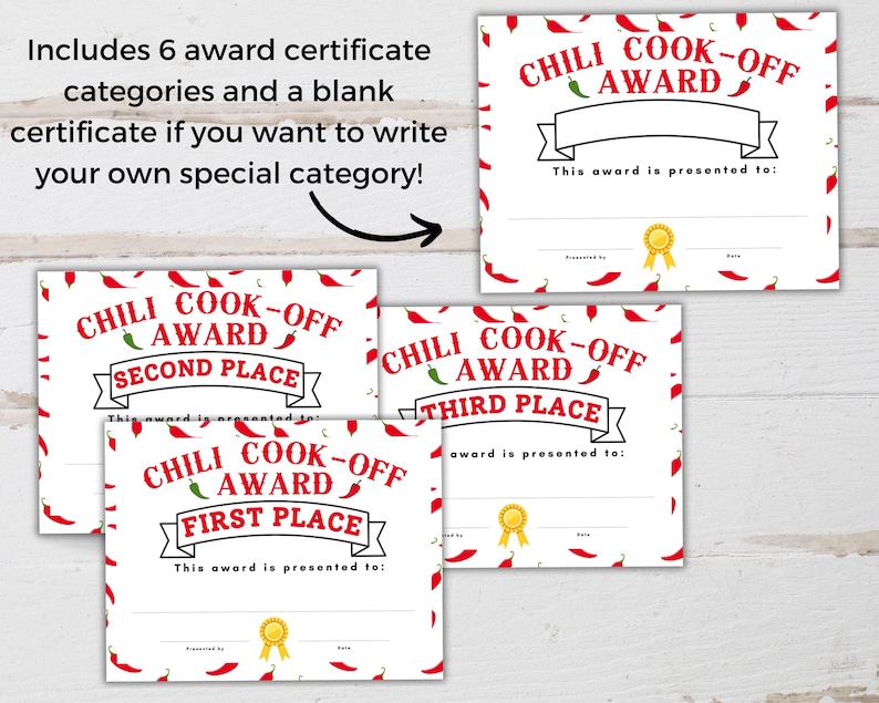 Chili Cook-off Contest Kit, Chili Cook off Award Certificates, Chili ...
