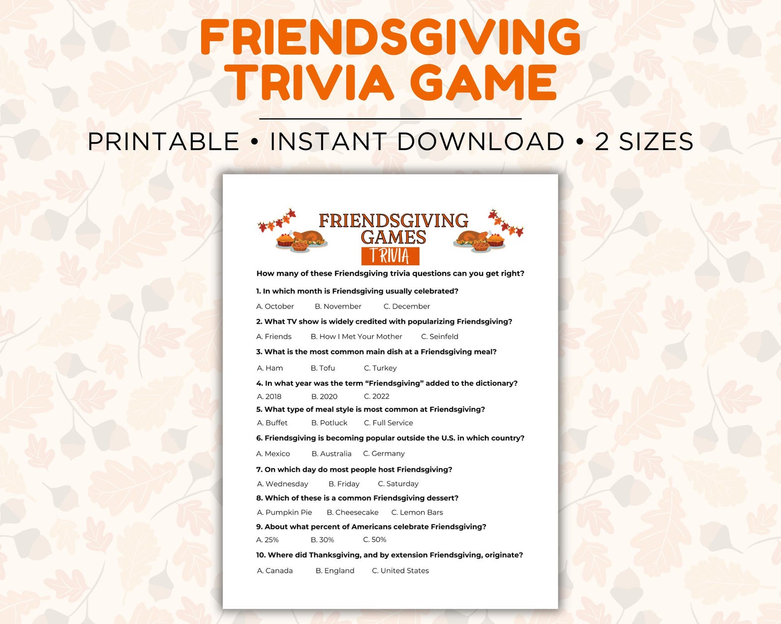 Friendsgiving Trivia, Friendsgiving Trivia Game, Friendsgiving ...
