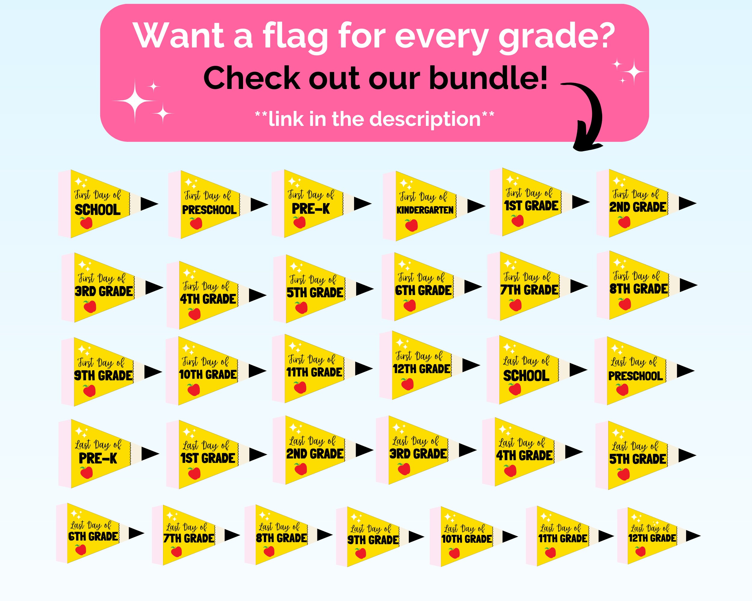 First Day of 2nd Grade Pennant Flags, Printable Back to School Flags ...