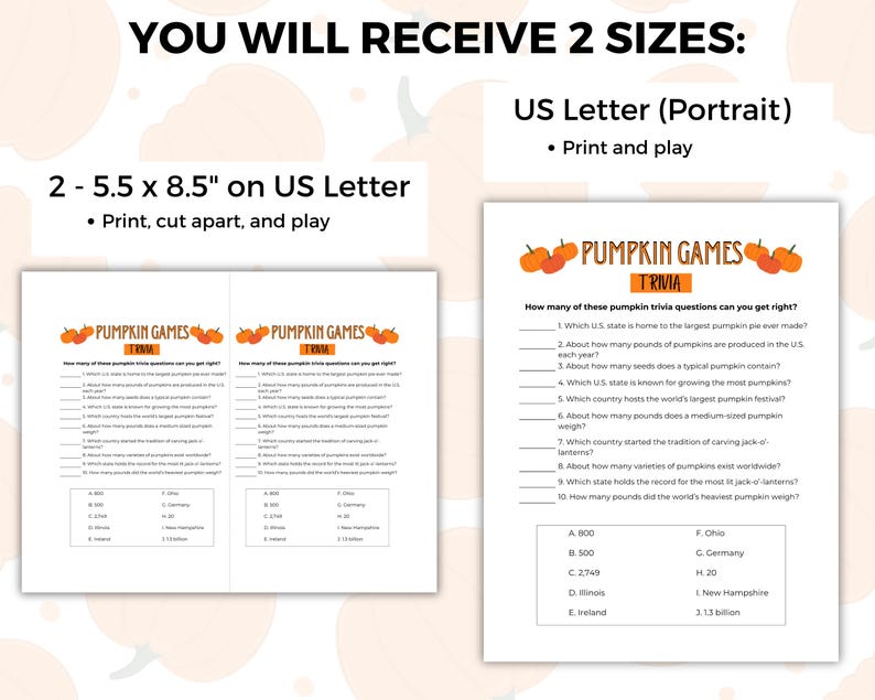 Pumpkin Trivia Game, Pumpkin Trivia, Pumpkin Printable Trivia, Pumpkin ...