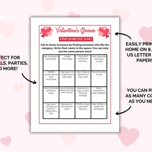Valentine's Day Find Someone Who Game, Valentines Day Games, Valentines ...