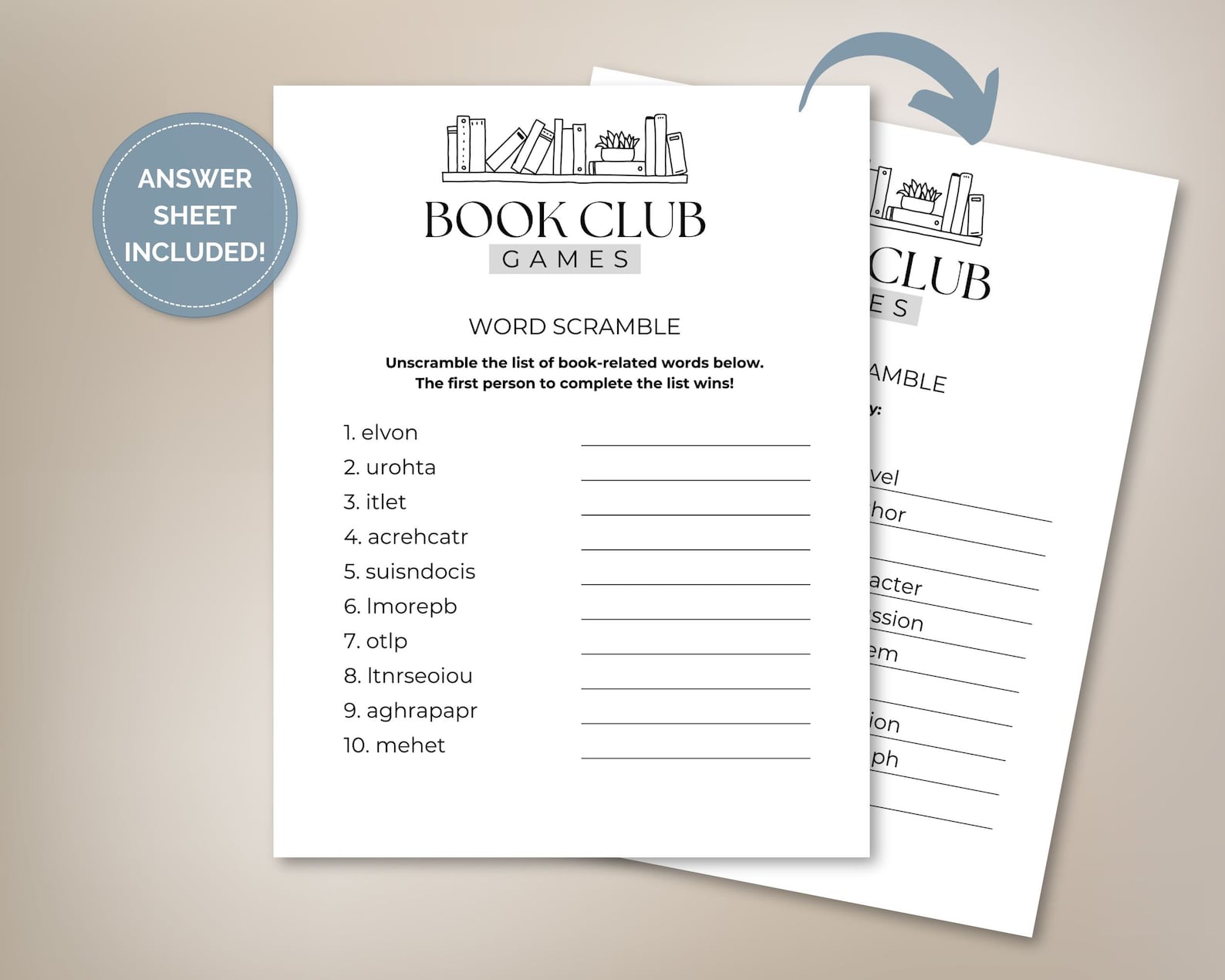 Book Club Word Scramble Game, Book Club Icebreaker Game, Book Club ...