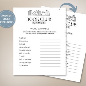 Book Club Word Scramble Game, Book Club Icebreaker Game, Book Club ...