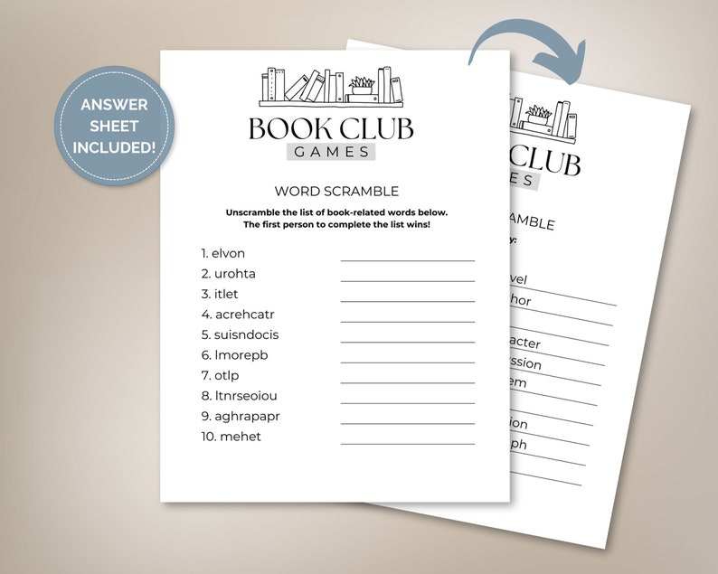 Book Club Word Scramble Game, Book Club Icebreaker Game, Book Club ...