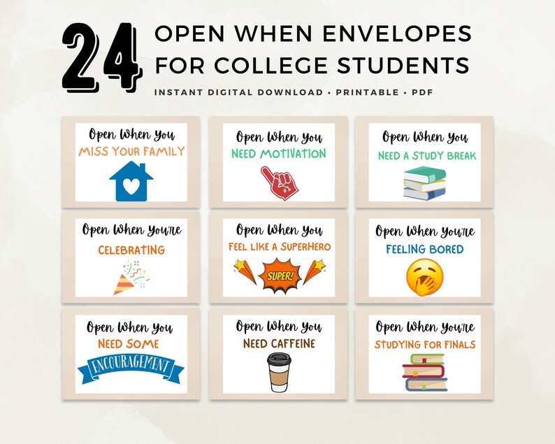Open When Envelopes for College Students, Open When Cards for College ...