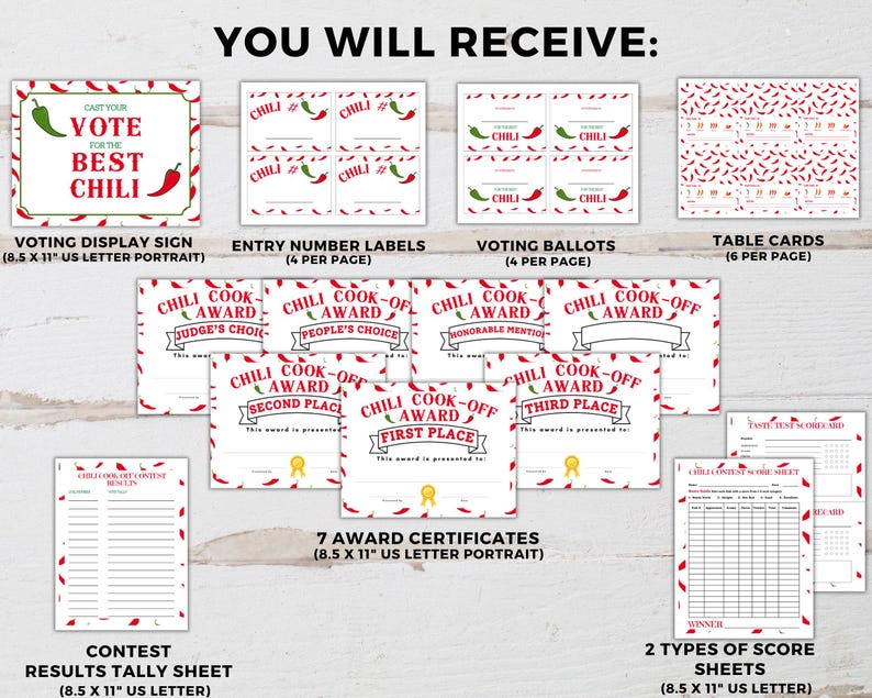 Chili Cook-off Contest Kit, Chili Cook off Award Certificates, Chili ...