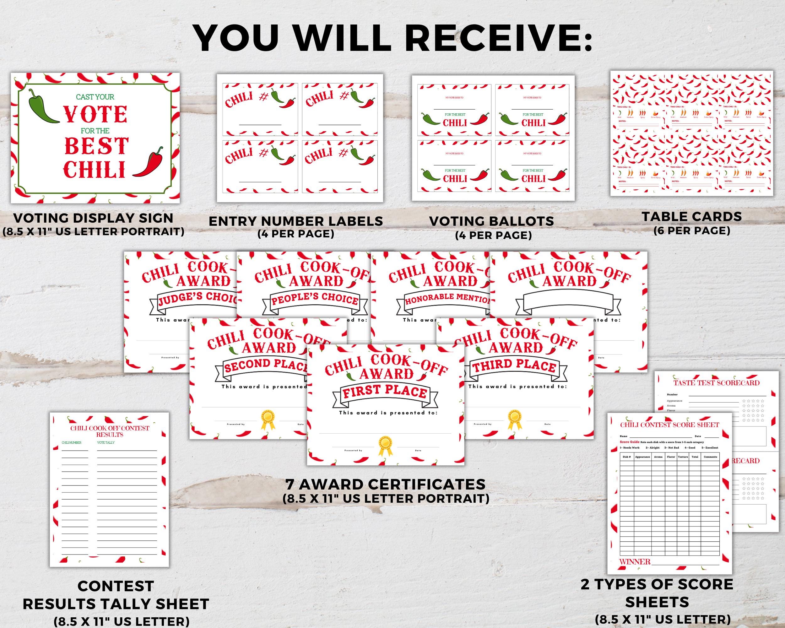 Chili Cook-off Contest Kit, Chili Cook off Award Certificates, Chili ...