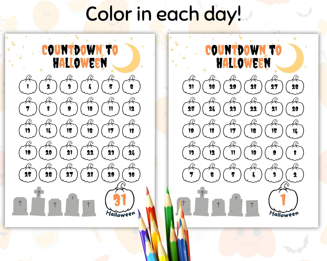 Halloween Countdown Printable, Countdown to Halloween, Halloween Advent ...
