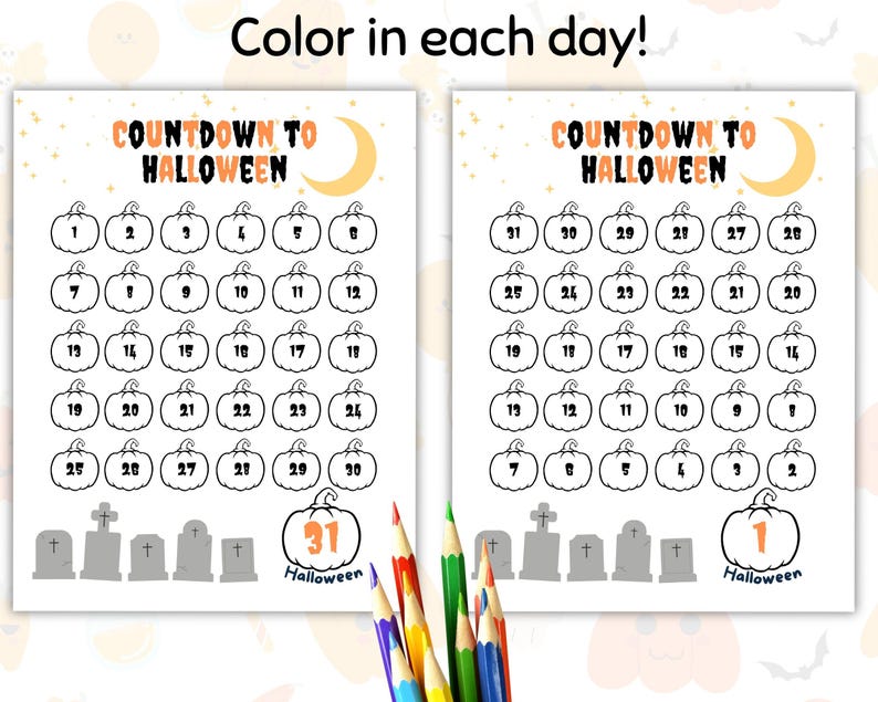 Halloween Countdown Printable, Countdown to Halloween, Halloween Advent ...