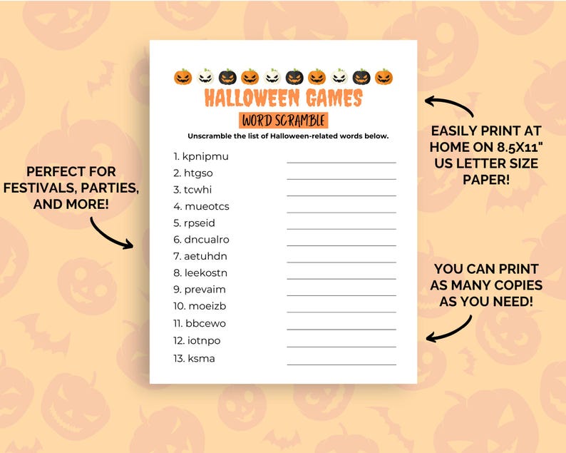 Halloween Word Scramble, Printable Halloween Word Scramble Game ...