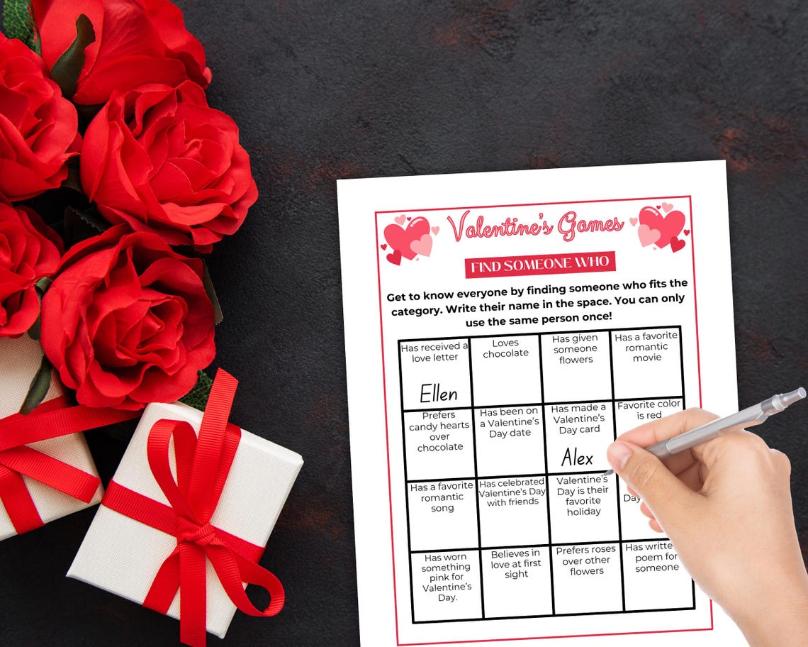 Valentine's Day Find Someone Who Game, Valentines Day Games, Valentines ...